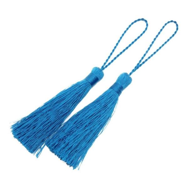 【商品名】　町田絲店（２本セット）テトロン横巻房 タッセル 飾り アクセサリー用房 ポリエステルタッセル (ブルー) 【商品説明】　・【サイズ】全長：約13.5?（房：約7.5cm　紐折り返し：約6cm）・【入数】2本・【素材】ポリエステル...