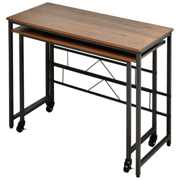 【商品名】　FunFun FACILE パソコンデスク メインデスク＋サブデスク 2点セット ブラウン キャスター付き 学習机 ネストデスク テーブル  【商品説明】　・【サイズ】メインデスク:幅900×奥行400×高さ750mm　サブデス...