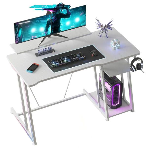 【商品名】　YeTom ゲーミングデスク ゲームデスク 幅120cm gaming desk 収納ラック2段付き 台下区分収納対応 机 pc テーブル  【商品説明】　・【優れた安定性】 YeTomゲーミングデスクは、ダブルＺ字脚のデザイン...