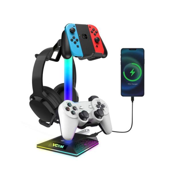 【商品名】　ヘッドホンスタンド 多機能7色充電式 10 RGB 照明モード 卓上 VCOM ゲームパッド &amp;ゲームコントローラー&amp;ヘッドセット ホルダー 【商品説明】　・?y2???USB?|?[?g?t???z?v???O...