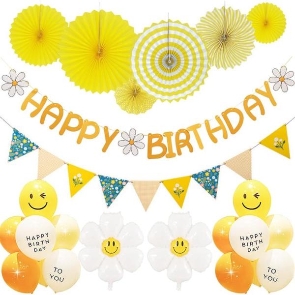 【商品名】　Mainiusi 誕生日 飾り付け 風船 女の子 デイジー 花 バルーン バースデー 飾り セット HAPPY BIRTHDAY ガーランド 【商品説明】　・【豪華な誕生日 飾りセット】HAPPY BIRTHDAY ガーランド×...