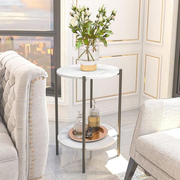 【商品名】　UNHO サイドテーブル 丸 コーヒーテーブル 大理石 ソファ横 ベッド横 テーブル 丸型 小さめ ベッドサイドテーブル おしゃれ 北欧 白 【商品説明】　・2?i????[?X?y?[?X?F?V????????[?I???t...