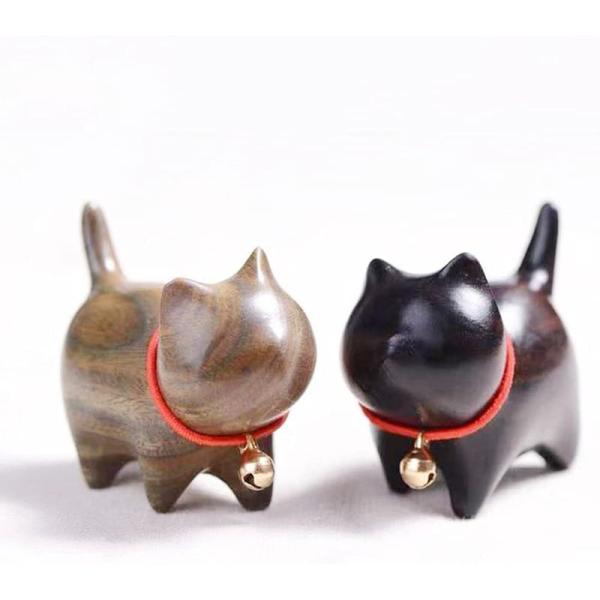 【商品名】　WOWTAC 猫 置物 木製 ねこぐっず雑貨 ガーデニング猫 ギフトボックス包装 招き猫 2個セット（緑檀 + 黒檀）… 【商品説明】　・??K?^?????????????L?A??????K?^???????L?????u?...