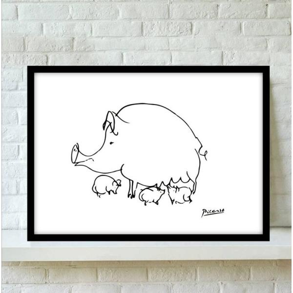 【商品名】　ピカソ ブタの親子 (A4サイズ（黒フレーム付き）) 【商品説明】　・?z????A?????????????MDF???g?p???????A???????A???????????????B?z????????????????...