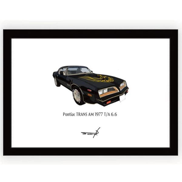 【商品名】　ポスター ビンテージカーポップアート アメ車 A4額入り ポンティアック・ファイアーバード 1977 トランザム 用紙サイズ297mm×21 【商品説明】　・?A???? A4?V?i?|?X?^?[ ?yA4???t???[?...