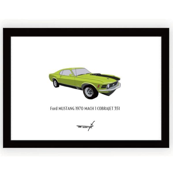 【商品名】　ポスター ビンテージカーポップアート アメ車 A4額入り フォード・マスタング 1970 用紙サイズ297mm×210mm 黒フレーム Fo 【商品説明】　・?A???? A4?V?i?|?X?^?[ ?yA4???t???[?...