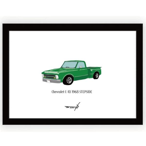 【商品名】　ポスター ビンテージカーポップアート アメ車 A4額入り シボレー・C-10 1968 用紙サイズ297mm×210mm 黒フレーム Che 【商品説明】　・?A???? A4?V?i?|?X?^?[ ?yA4???t???[?...
