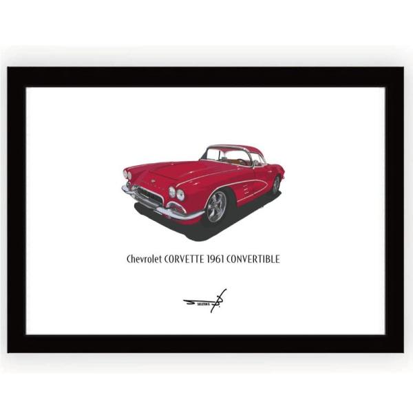 【商品名】　ポスター ビンテージカーポップアート アメ車 A4額入り シボレー・コルベット 1961 用紙サイズ297mm×210mm 黒フレーム Ch 【商品説明】　・?A???? A4?V?i?|?X?^?[ ?yA4???t???[?...