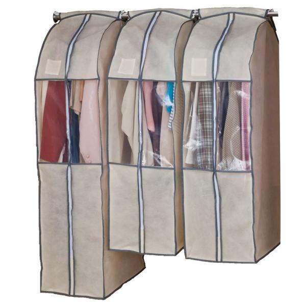 【商品名】　アストロ 衣類カバー ベージュ 3枚組 (ショートサイズ2枚&amp;ロングサイズ1枚) マチ付き ワイド 洋服カバー 不織布 底閉じタイプ 透明窓 【商品説明】　・?N???[?[?b?g????????????[・?[???...