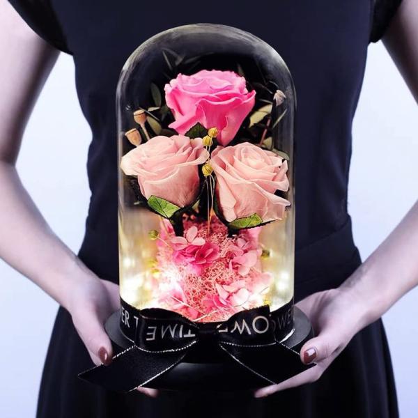 【商品名】　プリザーブドフラワー ボックス プレゼント 永遠の花 バラ ledライト ギフト ガラスドーム ケース入り ラッピング済み ぶりざーどフラワ 【商品説明】　・???y?T?C?Y?z?F???a14.5cmX????23.5cm...