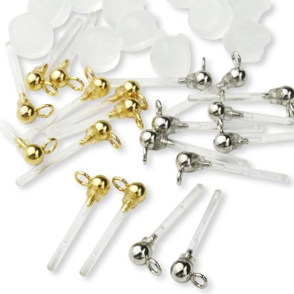【商品名】　ピアス パーツ 樹脂 3mm 丸玉 カン付き キャッチ付き アレルギーフリー ゴールド シルバー 2色10ペア20個 セット 【商品説明】　・?J???t???{?[???E???s?A?X?p?[?c??L???b?`??Z?...