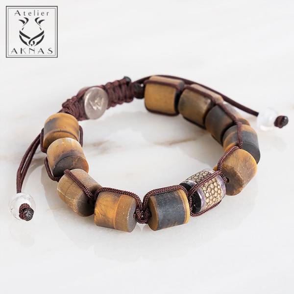 ガルーシャとシルバーと天然石のコンビブレスレット