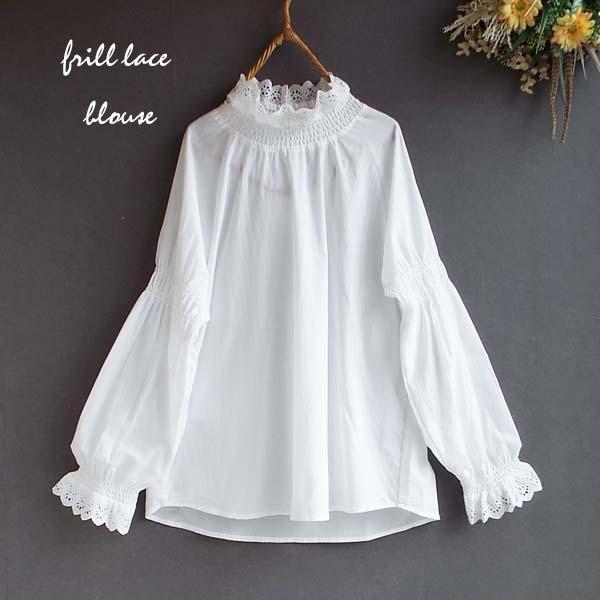 ふんわり風をはらむナチュラルムードのレースブラウスワッシャー加工を施したコットン地にスカラップレースが映える一枚程よいシワ感が空気を含んだような軽やかさを演出肌に優しく柔らかな風合いです天然素材ならではの吸湿性と通気性も兼ね備えており長時間...