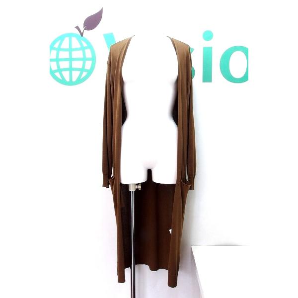 Green Label Relaxing グリーンレーベル【商品名】コットン混 長袖 ロングカーディガン 【カラー】ブラウン【サイズ】サイズ表記 ： なし（M程度）・ 肩幅50(平置) ・ 身幅55 ・ 袖丈52 ・ 着丈108【素材】画像...