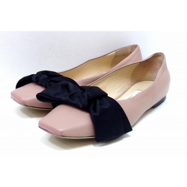 JIMMY CHOO ジミーチュウ【商品名】レザー フラットパンプス リボン BERTELLE ベルテル レザー バレエ フラット 【カラー】ピンク【サイズ】サイズ表記 ： ・34.521.5〜22ｃｍ相当・ ソール残 ・8/10【素材】レ...