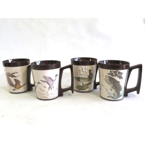 【商品名】Flambeau　フランボー　サーマルマグ　断熱マグカップ×4（柄違い）　アウトドア 【カラー】ブラウン【商品説明】ヴィンテージ 70年代 Flambeau グリーン ウィング ティール ル ブラン 断熱コーヒーカップ マグ-【サ...