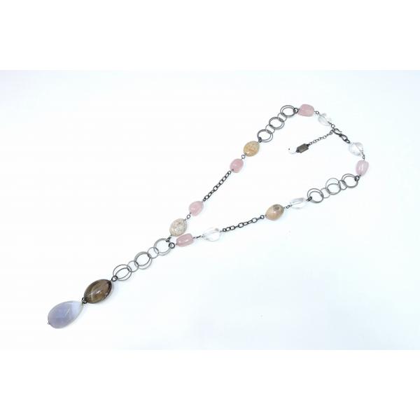 Philippe Ferrandis フィリップフェランディス【商品名】天然石 カラーストーン ロングネックレス 【カラー】ピンク×クリア×ベージュ系【サイズ】チェーン長さ ・70ｃｍ（※先端除く） 先端部分長さ 16ｃｍトップ幅 ・2.5...