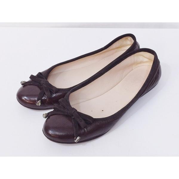 MAX MARA マックスマーラ【商品名】フラット　パンプス　リボン 【カラー】ダークブラウン【サイズ】サイズ表記 ： 37　1/2（日本サイズ約25.5cm）・ ソール残り　7/10【素材】レザー【コンディションレベル】AA・（良上品） ...