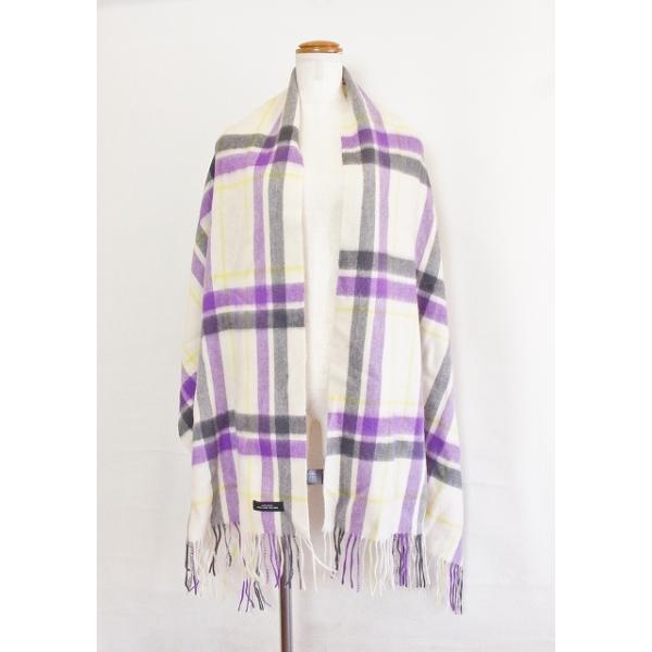 Green Label Relaxing グリーンレーベル【商品名】タータンチェック柄　ウール マフラー ストール 【カラー】アイボリー/パープル/ブラック【サイズ】長さ 205cm（フリンジ含む）*幅 59cm【コンディションレベル】A・...