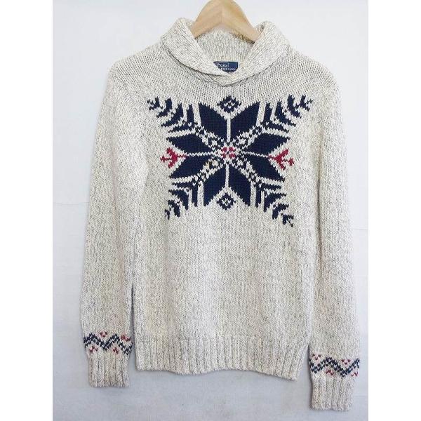 RALPH LAUREN ラルフローレン【商品名】長袖セーター　ノルディック/スノーフレーク柄　ヘチマカラー　ざっくり 【カラー】杢アイボリー【サイズ】サイズ表記 ： 160・ 肩幅(平置)40 ・ 身幅42 ・ 袖丈60 ・ 着丈58【素...