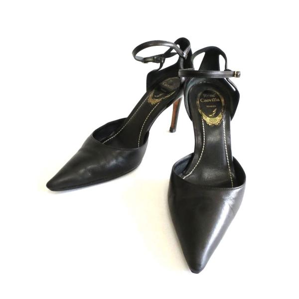 Rene Caovilla レネカオヴィラ【商品名】レザー　アンクルストラップ　ポインテッドトゥ　ピンヒール　パンプス　36 【カラー】ブラック【サイズ】サイズ表記 ： ・36・ ヒール高さ ・8.5ｃｍ・ ヒール残 ・ 9/10【素材】・...