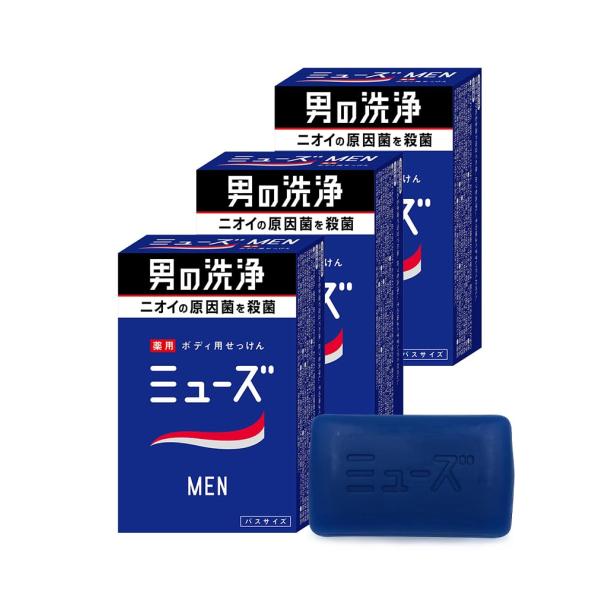 【商品名】　医薬部外品 MUSE 固形石鹸 ミューズ メン 男性 メンズ 消臭 135g × 3個 【商品説明】　・ミューズメン薬用ボディ用石けんは、ニオイの原因菌を殺菌、ニオイをもとから予防*します。*主なニオイの原因の1つである原因菌を...