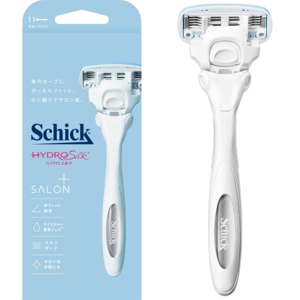 【商品名】　Schick(シック) ハイドロシルク サロンプラス ホルダー(刃付き) スキンガード付 女性用 カミソリ ホワイト 【商品説明】　・サイズ:ホルダー(刃付き) 替刃:アメリカ製、ホルダー:中国製、シェービング剤:中国製・ブラン...