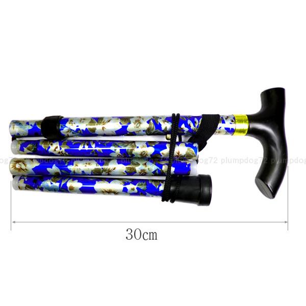 ■鮮やかな花柄の素敵な折りたたみ伸縮杖です。■4段階折りたたみでコンパクトに収納できます。■組み立ても簡単、スナップピンで長さも5段階調節可能です！■先端ゴム製■全　長：約83?93cm、収納時：約30cm■重量　：約280g■1本◎輸入品...