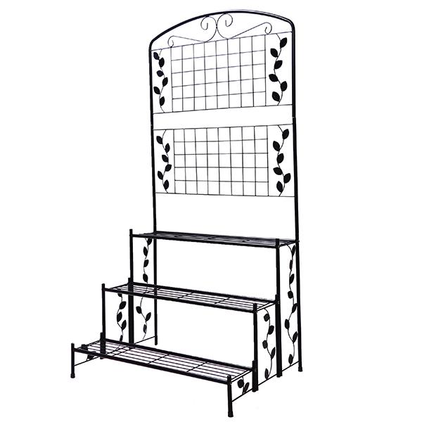 緑に囲まれて過ごす生活をおしゃれに庭のアレンジを。お庭に飾れば一気に華やかに。目隠しにもなりお庭が花園に。シックなブラックフレームでお庭をおしゃれにコーディネート。3段：幅800mm×奥行600mm×高さ1620mm棚板　790×200mm...