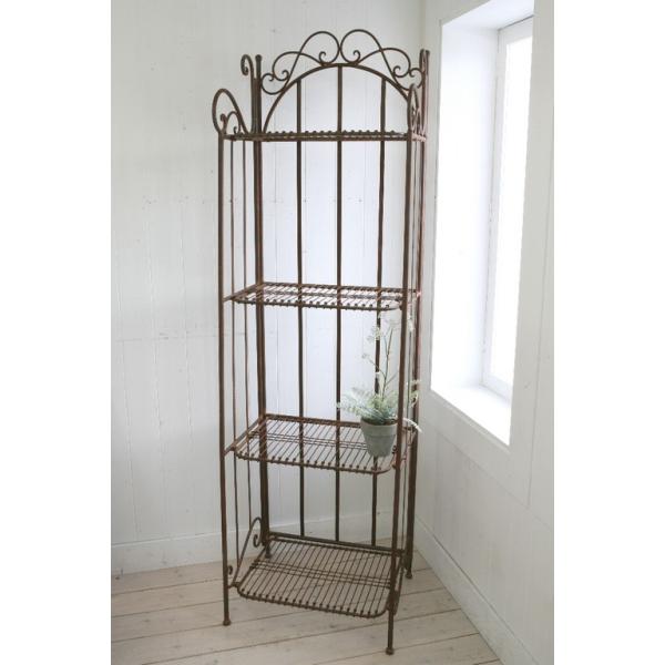 巾47.5　奥行38　高さ158　口径材質：スチール備考：棚寸法：上から W42×D25cm、W42×D28cm、W42×D31cm、W42×D33cm棚間隔：約39cm色：サビ色商品重量：約10kg耐荷重：1段あたり2kg折りたたみ式--...