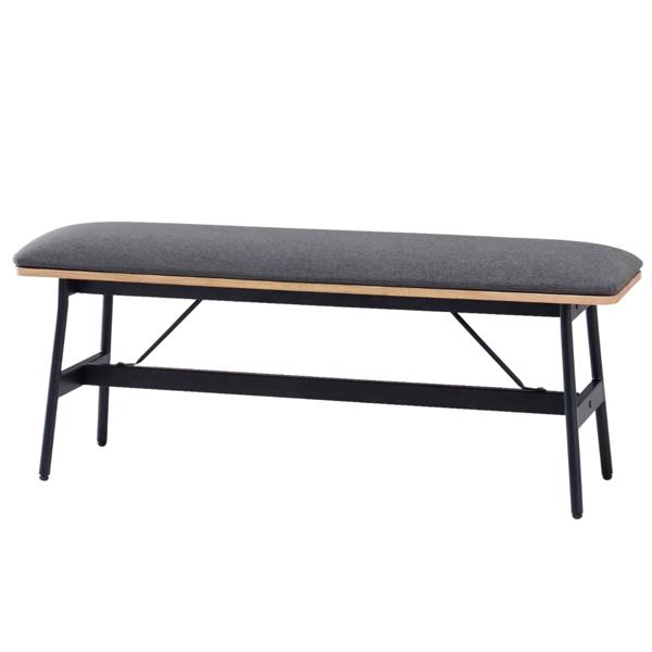 ●カバーリング仕様（ドライクリーニング可能）耐荷重:全体:160kg商品サイズ:W1100×D300×H440mm　　張地:布（ポリエステル100%）座ベース:天然木（ラバーウッド） ポリウレタン塗装フレーム:スチール（φ22.2mm） 粉体塗装