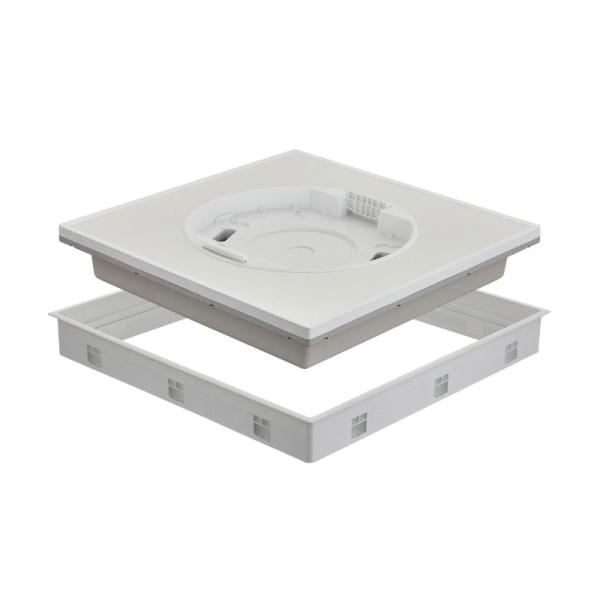 型：標準型サイズ：600×600 mmタイプ：シート貼り完成品（※）開口寸法：606mm×606 mm色・柄：ホワイト材質：【フタ】縁材：PP、底フタ：ABS、【枠】PP梱包：1 セット/ケースセット明細：スライドコア12コ/取付用ビス/キ...