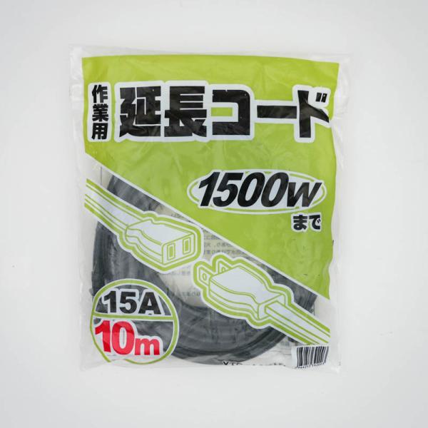 仕様定格: 125V・15A・1500Wまで 規格: VCT 2mm×1.25SQ長さ: 10ｍ特長・1つ口の一般作業用延長コードです。JANコード2966253392003