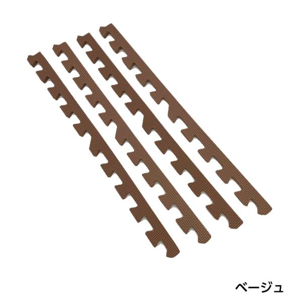 【仕様】生産国: ベトナム製重量: (約)69gサイズ: サイズ: 約60.5×4×厚さ1.2ｃｍ材質: PE内容: サイド縁4本組【特長】ソフトマットと組み合わせて使用すると見た目がきれい隙間にホコリなど入りにくいつなげるソフトマット、大...