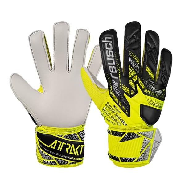 reusch アトラクト ソリッドジュニア■ボールとの接地面が大きく安定感がある。耐久性が高く全タイプのグランドに適している。■着脱しやすいスリットつき■サイズ4・5・6・７■カラー：(2014)セイフティイエロー/シルバー■パーム:ロイシ...