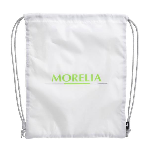 MIZUNO モレリア ジムサックモレリア新配色登場試合や練習の移動に便利なモレリア限定アイテム。■サイズ：縦43cm×横35cm■カラー：01：ホワイト■素材：ポリエステル（裏加工PU）■質量：約70g■背負えるタイプ■仕切り・内ポケット...