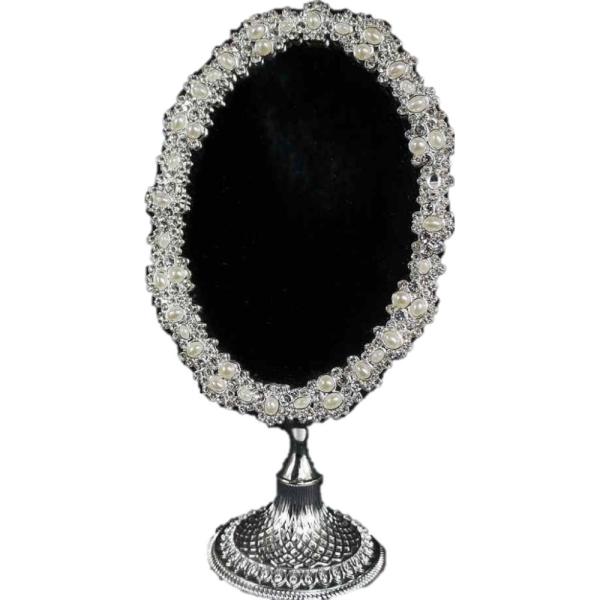 15x29Hcm(cm)鏡パールとクリスタルのデコレーションがかわいいスタンドミラーです。上下にも、左右にも、角度が変えられます。合金製でしっかりとした重さがあり、化粧箱入りでギフトにもお勧めです。おしゃれ かわいい クラシック アンティー...