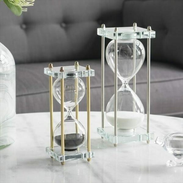 モダン 砂時計 ブラック Sサイズ 15分計 【サイズ(cm)】Sサイズ　7.5×7.5×20.5【材質】70% ガラス　30% Crystal【商品説明】デスクやテーブル、シェルフや窓辺に、モダンな砂時計を飾ってインテリアのアクセントにし...