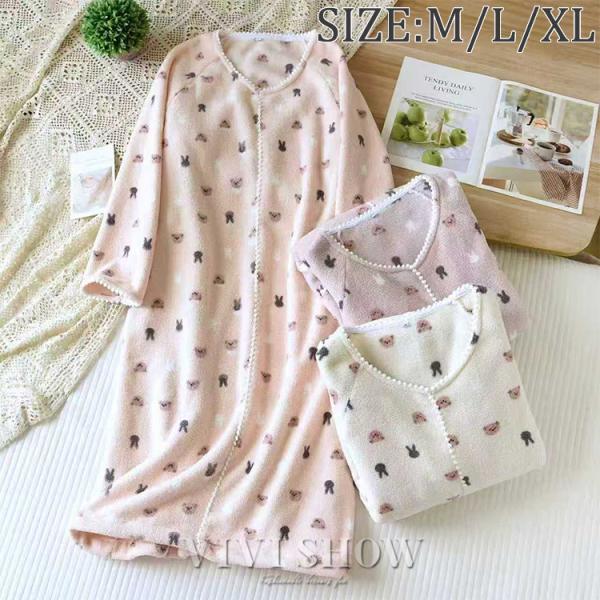 パジャマ レディース ガウン ルームウェア ロング  プルオーバー 前開き  ワンピース もこもこ 暖かい 上品   ポイント利用ブランド名：VIVISHOW商標登録番号：第５９１０５４０号■素材：ポリエステルなど■カラー：ピンク,べージュ...