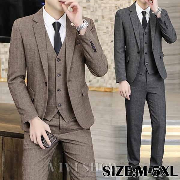 メンズスーツ 3ピース スリーピーススーツ ビジネススーツ メンズ 秋 冬  大きいサイズ 結婚式 入学式 卒業式 二次会 パーティー カジュアル セットアップ    ポイント利用ブランド名：VIVISHOW商標登録番号：第５９１０５４０号...