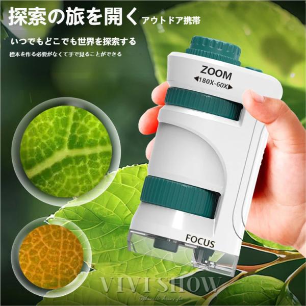 顕微鏡 小学生 ミニ顕微鏡セット ハンディ顕微鏡 拡大 子供用 おでかけ 知育 玩具手持ち式 ハンディ 携帯 自由研究 観察 科学 実験       ポイント利用ブランド名：VIVISHOW商標登録番号：第５９１０５４０号■素材：PP■カラ...