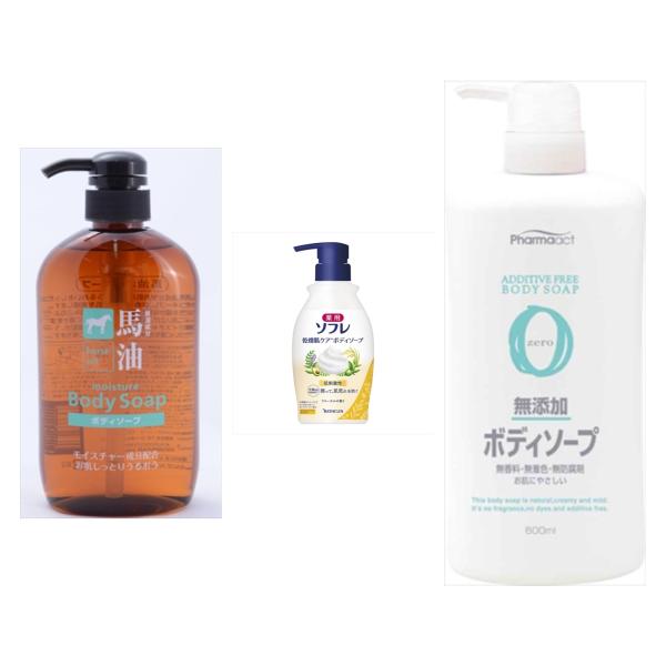 【商品名】む3本セット】馬油ボディソープ 600ml ＆ ファーマアクト 無添加 600ml ＆ 薬用ソフレ 【カテゴリ】otoriyose