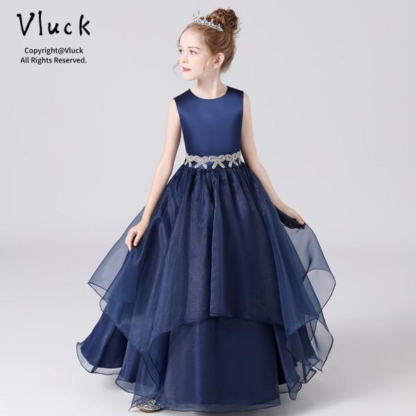 [上品豪華ドレス]子供ドレス 発表会ドレス  ネイビー 高級  ジュニアドレス 女の子 ロングドレス コンクール ドレス 子供ドレス ワンピース ピアノ 子どもドレス 発表会 結婚式 キッズドレス 160 150 140 130 120 1...