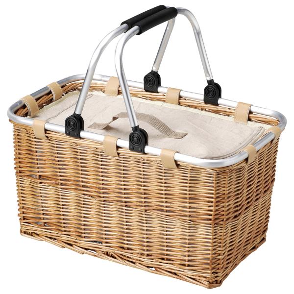 軽くて丈夫で、レジ袋不要で、保冷機能付きで、車にそのまま運べ、食材を入れたままキッチンに置いてもオシャレ他にもピクニックバスケット、収納にも大活躍size：w47.5 d28.5 h25(43)cm素材：煮柳・アルミ・保冷保温シート原産国：...