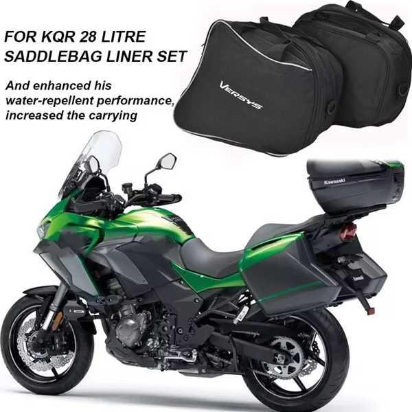 KQR 28 リットルサドルバッグライナーセット / Ninja 1000 / H2 SX / Versys 650.1000 用-ナイロン構造-左右のライナー-ペアで販売（左右）パッケージ内容:2 * オートバイハードサドルバッグライナー...
