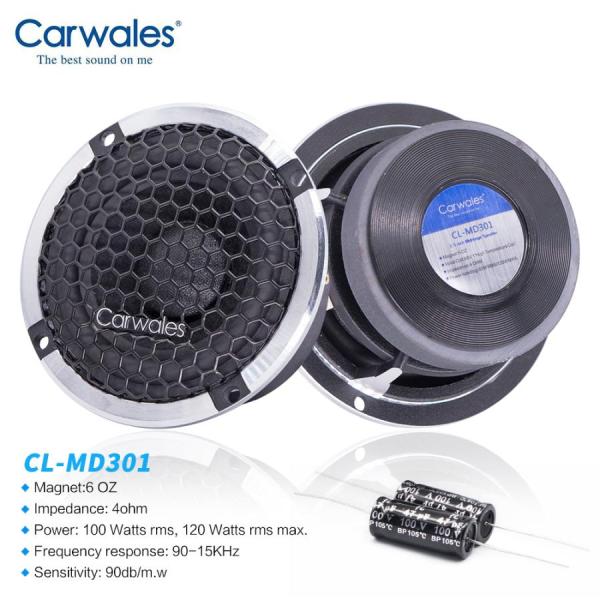 パラメータ:CL-MD301 3.5 &amp;DOBLE_QUOTEミッドレンジスピーカー (製品2個スピーカー、2個コンデンサ)定格電力: 80ワットrmsをピーク電力: 120ワット最大。周波数応答: 90-15 125khzインピー...