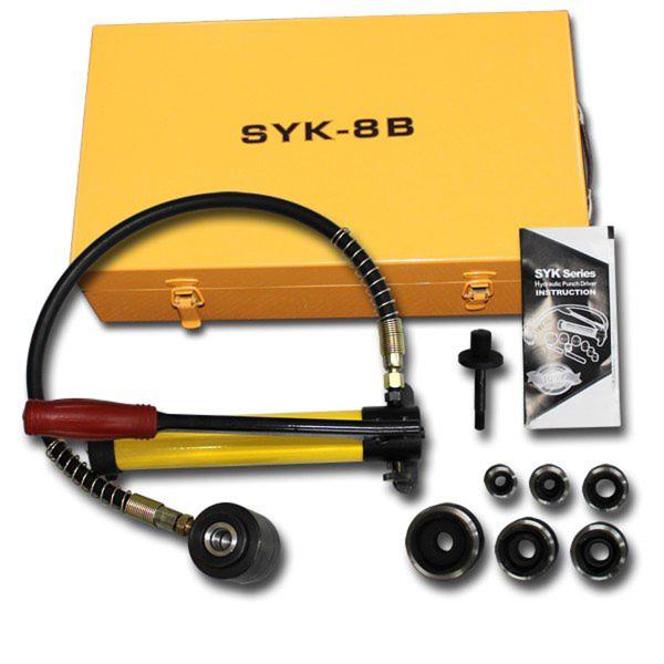 油圧の力で素早く楽にかつきれいに穴をあけることができます！【仕様】シリンダー能力：10tシリンダーストローク：22mm対応金属厚：1.6mm（ステンレス）、3.2mm（軟鋼鉄板）穴あけ能力（直径）：22mm、27mm、34mm、43mm、4...