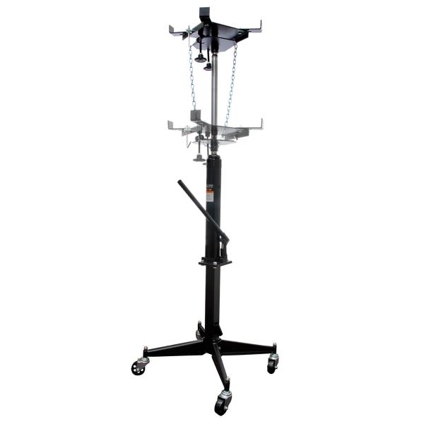 トランスミッションの脱着に！手動油圧式ミッションジャッキです。重い大型車のATミッションでも大丈夫な耐荷重500kg！リフトで車両を上げた状態でミッションを脱着する作業に使用します！サドル部は前後左右に角度が微調整できるので、位置調整が簡単...