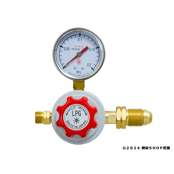 （株）阪口製作所使用可能ガス：プロパン低圧圧力計（０.２MPa）使用範囲圧力（０.０２〜０.０９MPa）標準流量（６m3／h）重量（１.２Kg）入口ネジ（Ｗ２２.５×１４左雄ネジ）出口ネジ（Ｍ１６×１.５左雄ネジ）工業ボンベ用のプロパン調整...