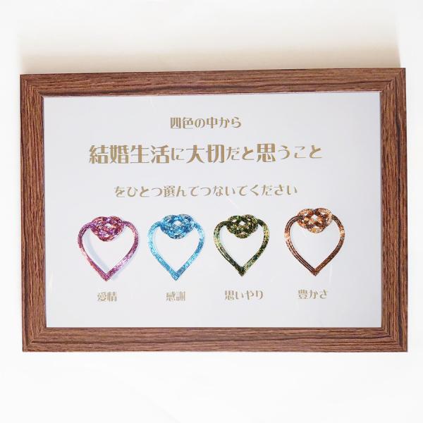 つながる結婚証明書の水引の色の説明がご要りようの方はこちらもどうぞ。A5サイズで額に入れてお届けします。水引は印刷ではなく、ハートに結んだものを貼ってお作りします。意味合いのご希望がある方はメッセージにてお知らせください。セット内容：水引の...